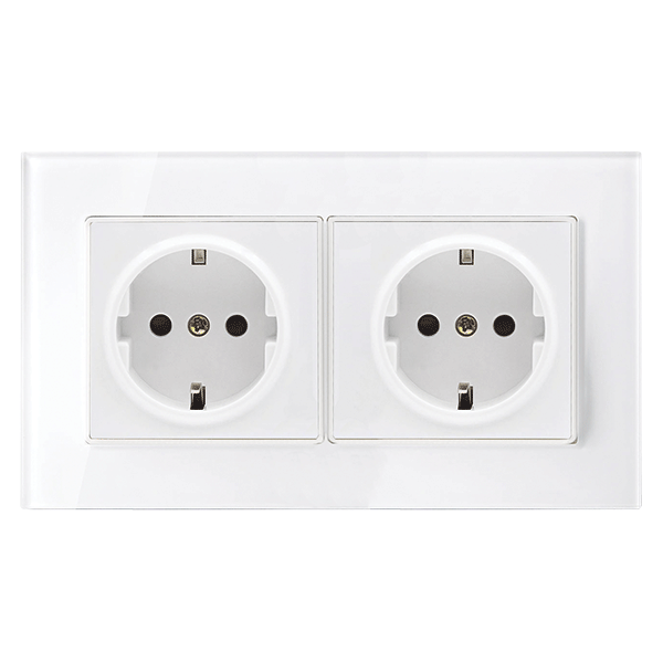 GERMAN TYPE DOUBLE SOCKET 16A GLASS FRAME WHITE | ELMARK